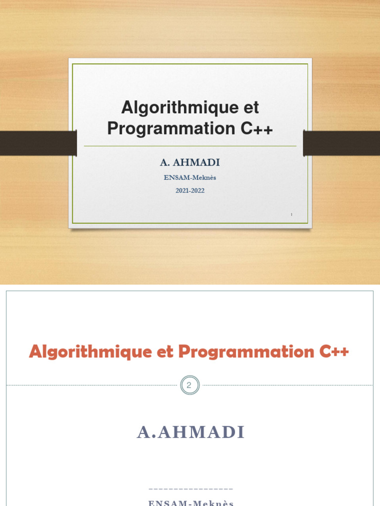 Algorithmique Et Programmation C++ AHMADI 2021 - 2022 - V27 | PDF | Théorie de la complexité ...