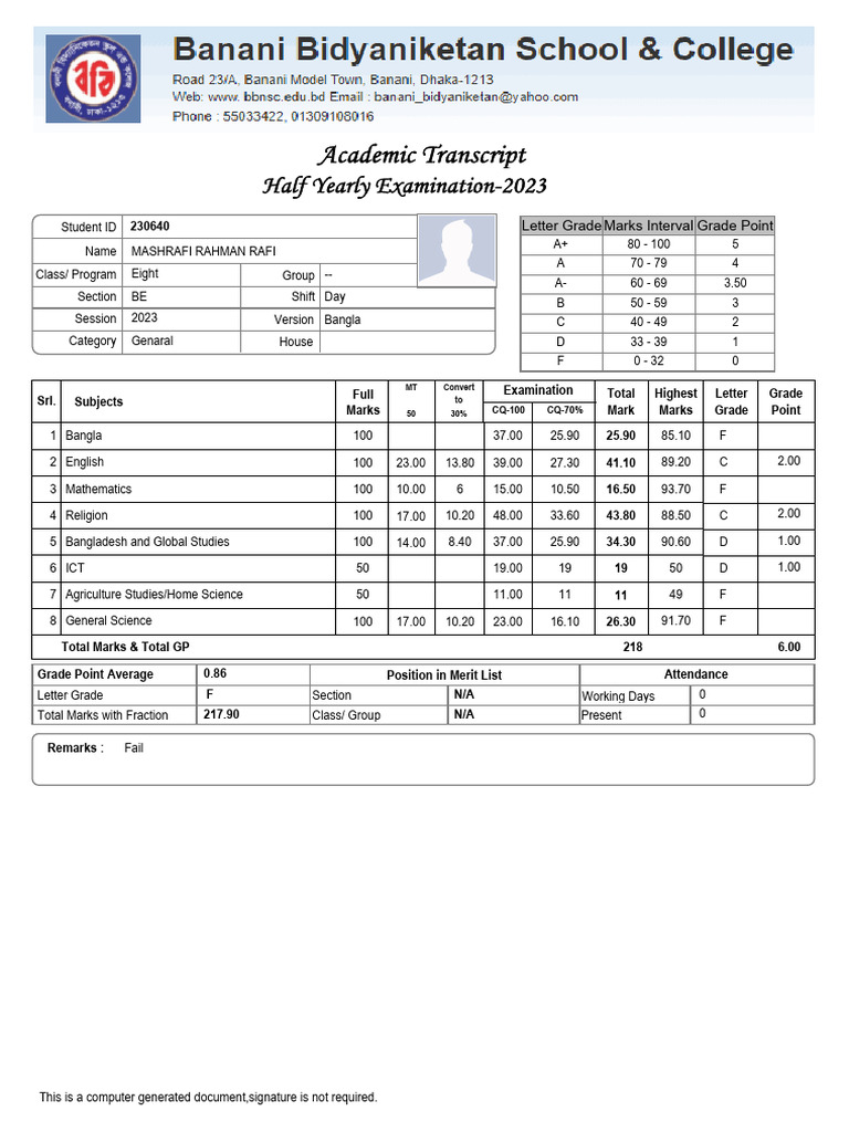 Academic Transcript | PDF