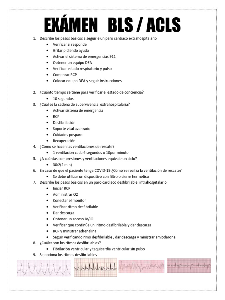 Examen Bls-Acls | PDF | Reanimación cardiopulmonar | Medicina Interna