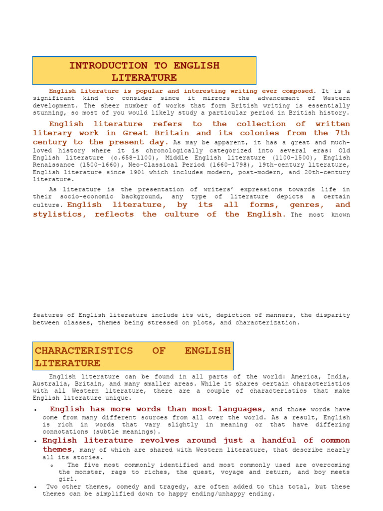 Introduction To English Literature | PDF | Poetry | Humanism