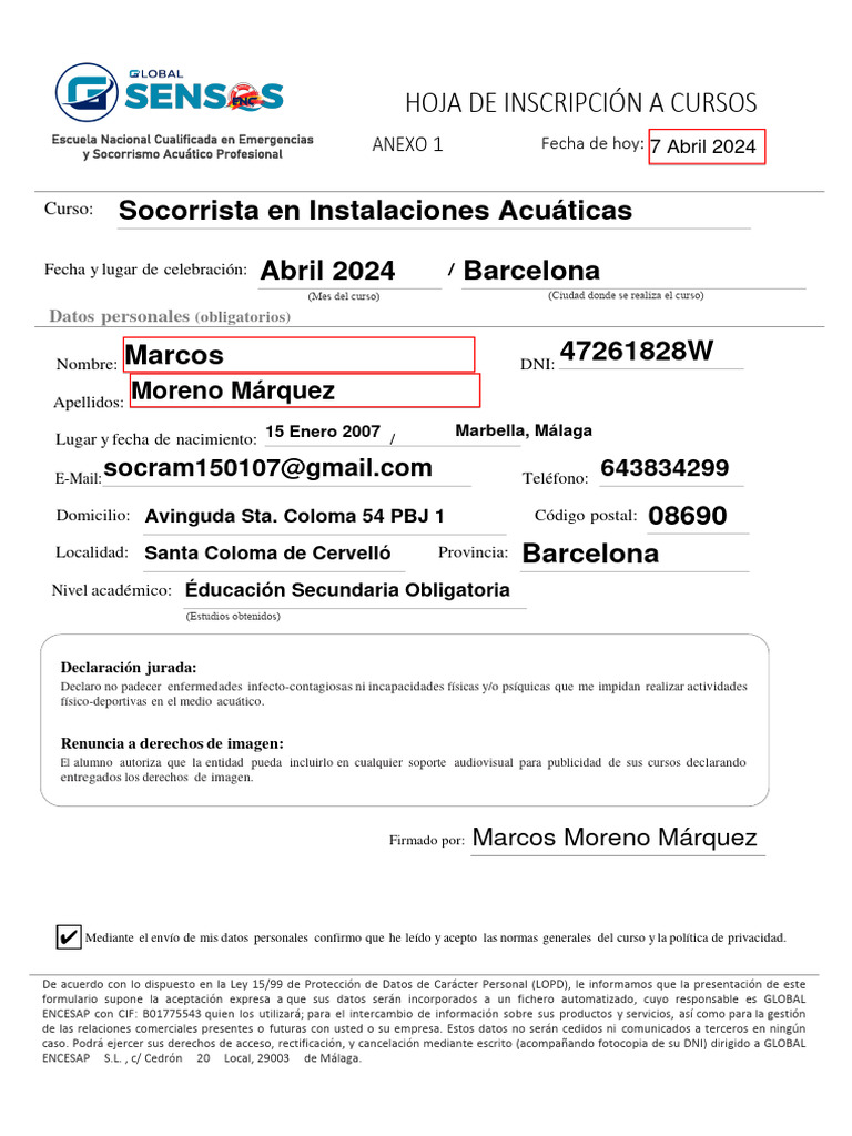 Hoja Inscripcion Alumnos | Descargar gratis PDF | Documento de identidad