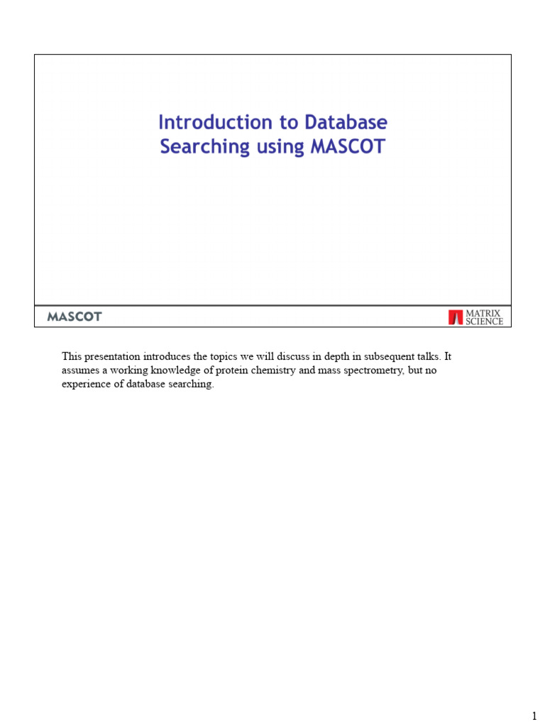 A. Introduction To Database Searching Using Mascot | PDF | Mass ...