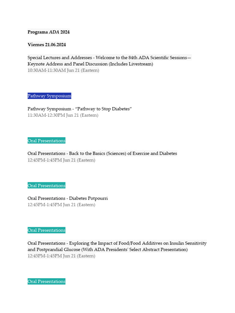 Programa ADA 2024 | PDF | Diabetes | Obesity