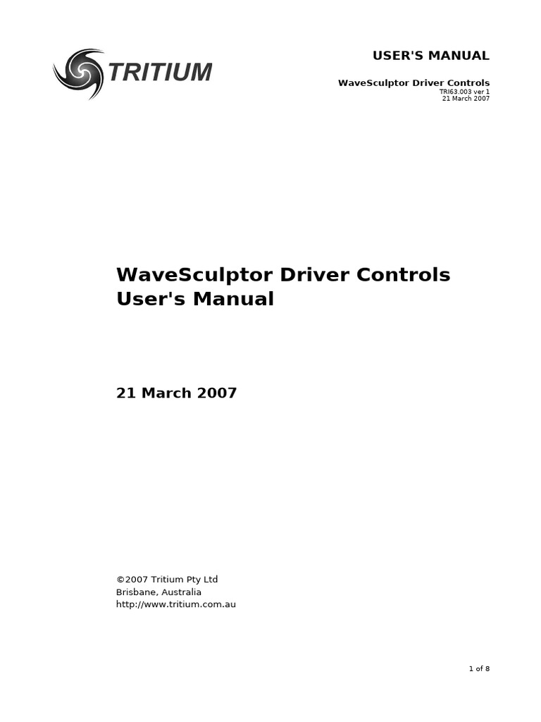 Wavesculptor Driver Controls User'S Manual: 21 March 2007 | PDF ...