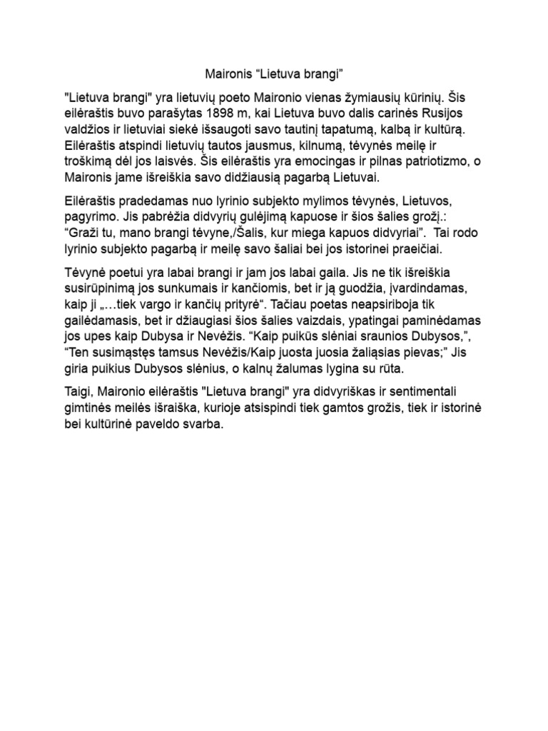 Maironis "Lietuva Brangi" | PDF