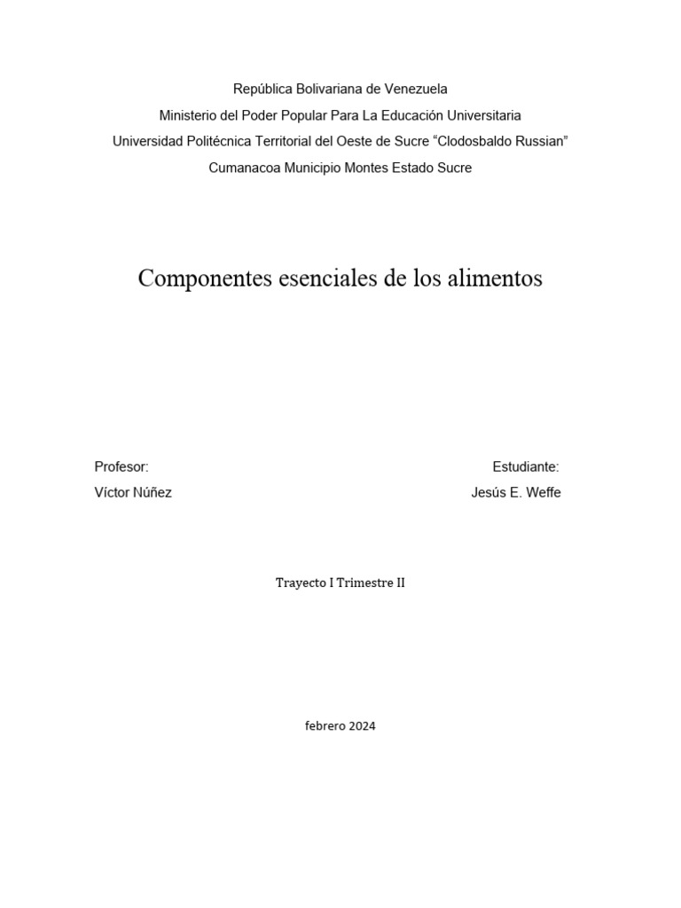 Componentes esenciales de los alimentos | PDF | Carbohidratos | Lípido
