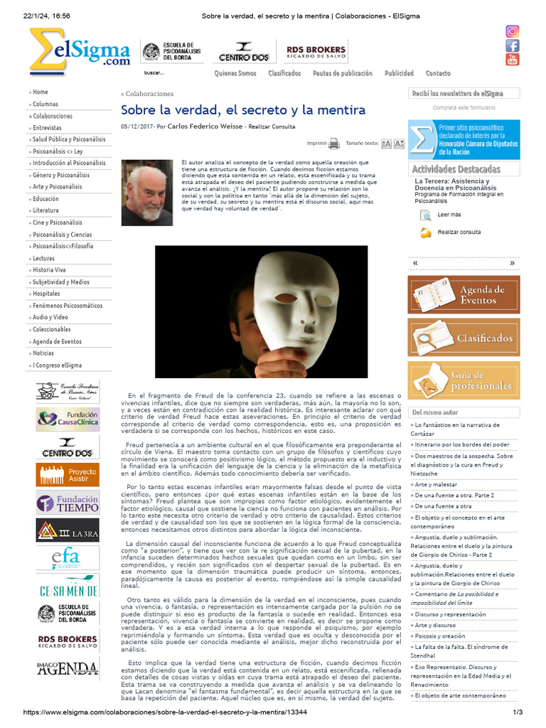 Sobre La Verdad, El Secreto y La Mentira - Colaboraciones - ElSigma | PDF | Verdad | Mentira