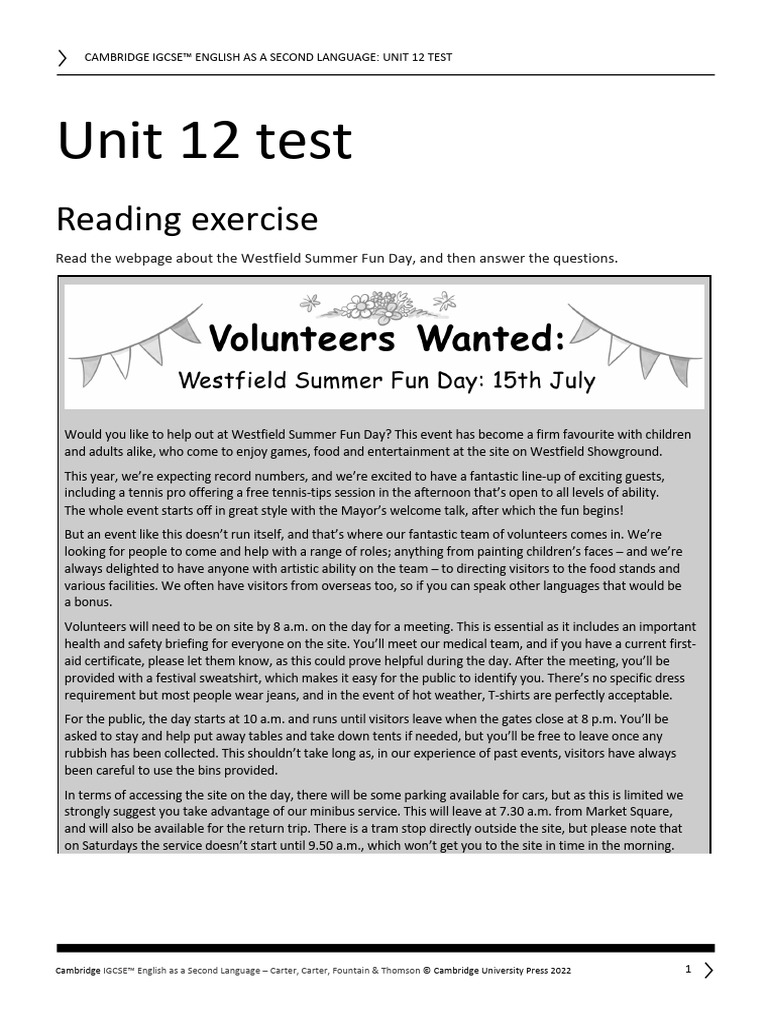 Unit12 Test | PDF | Volunteering | English As A Second Or Foreign Language