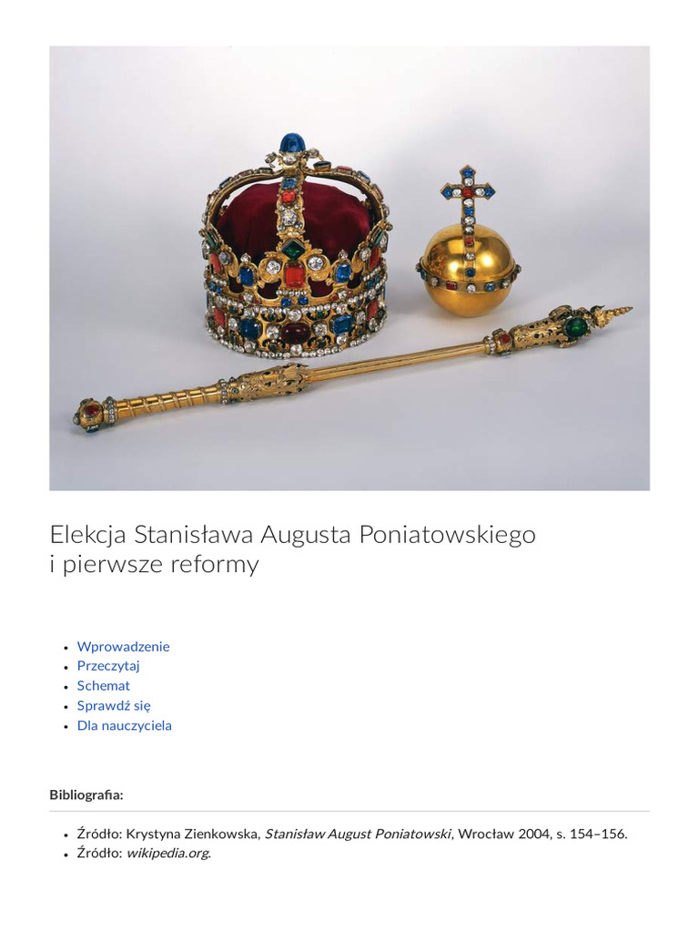 Elekcja Stanislawa Augusta Poniatowskiego I Pierwsze Reformy | PDF
