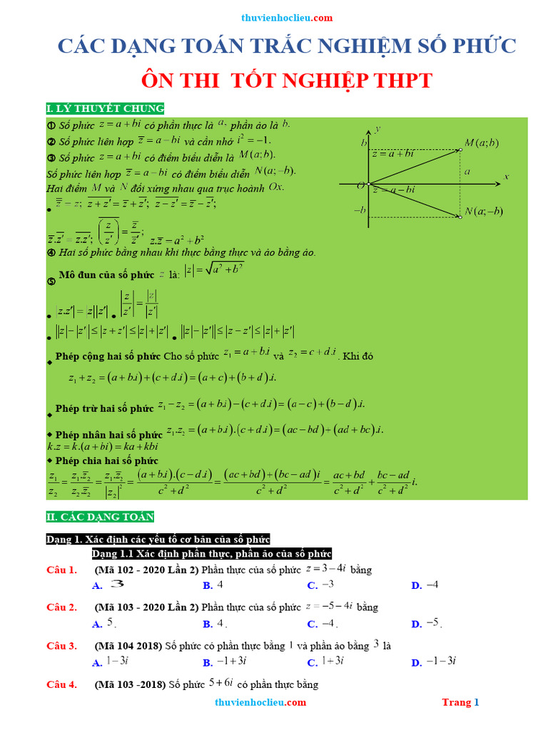 Cac Dang Trac Nghiem So Phuc On Thi Tot Nghiep THPT | PDF