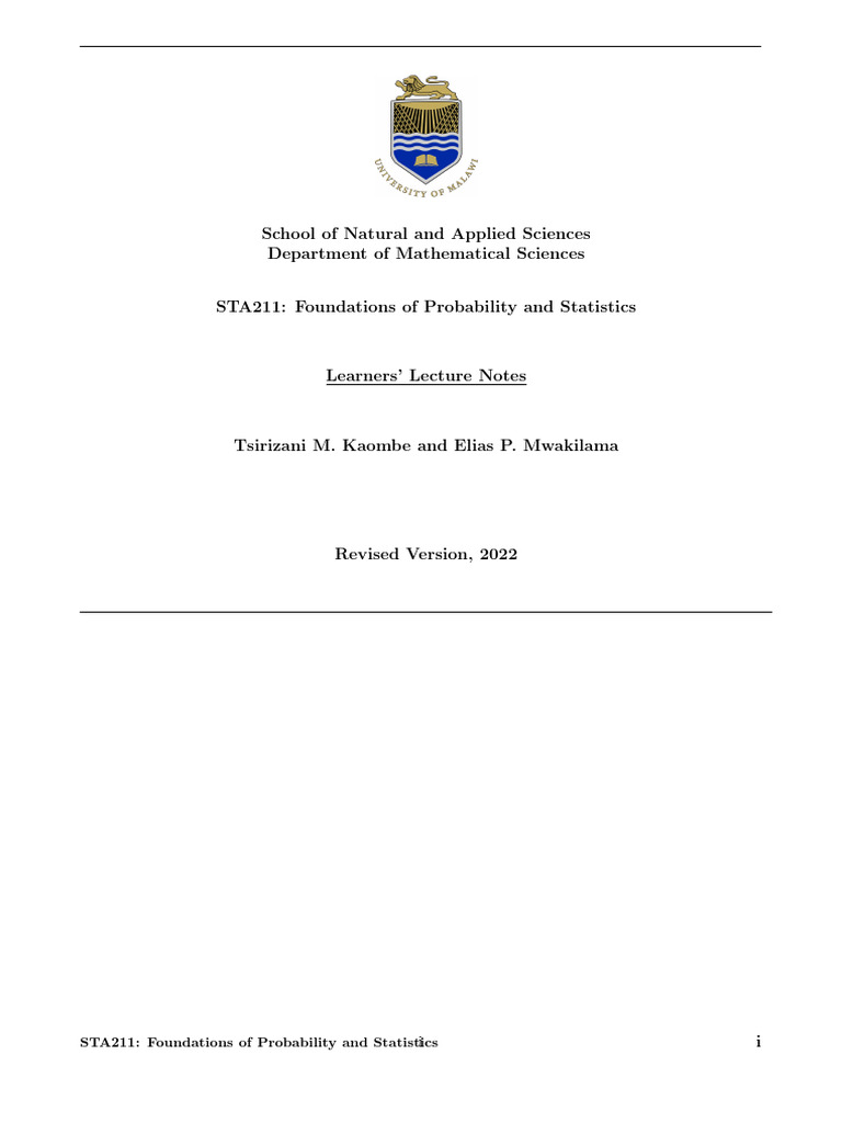 Foundation Probability (Lecture Notes) | PDF | Set (Mathematics ...