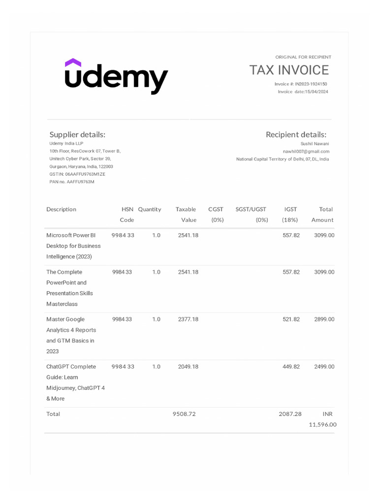 Course Invoice | PDF