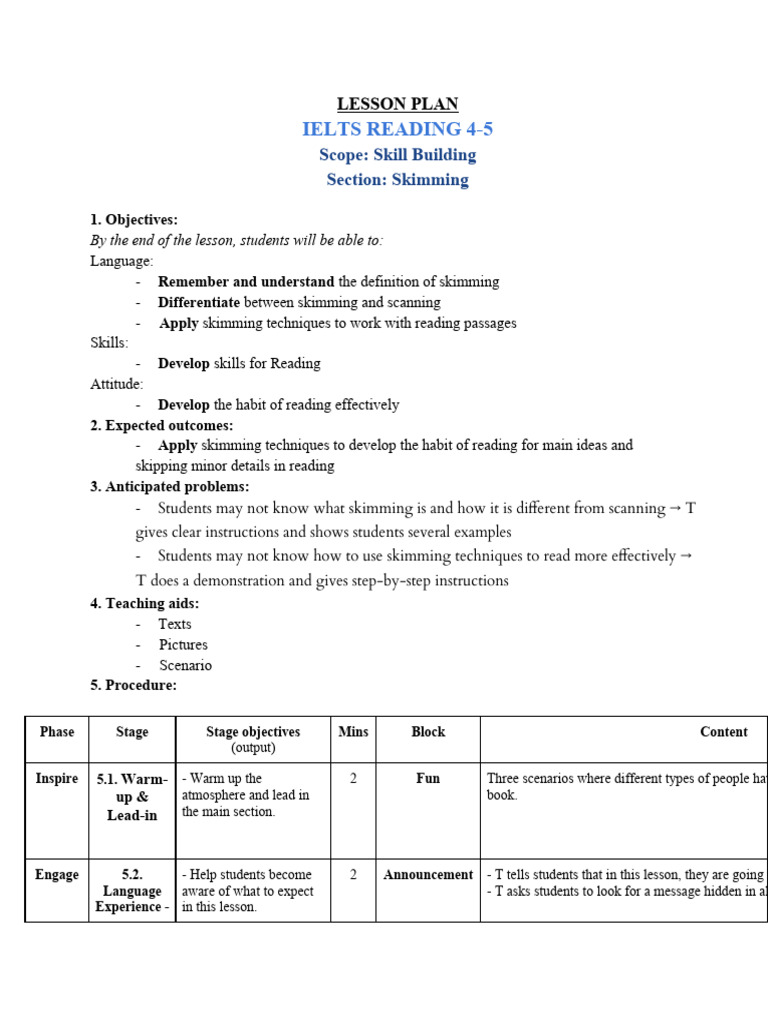 l2s3 Skill Building Skimming Lesson Plan | PDF | Speed Reading ...