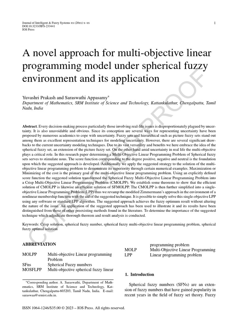 Spherical Fuzzy Multi-Objective Programming | PDF | Mathematical Optimization | Fuzzy Logic