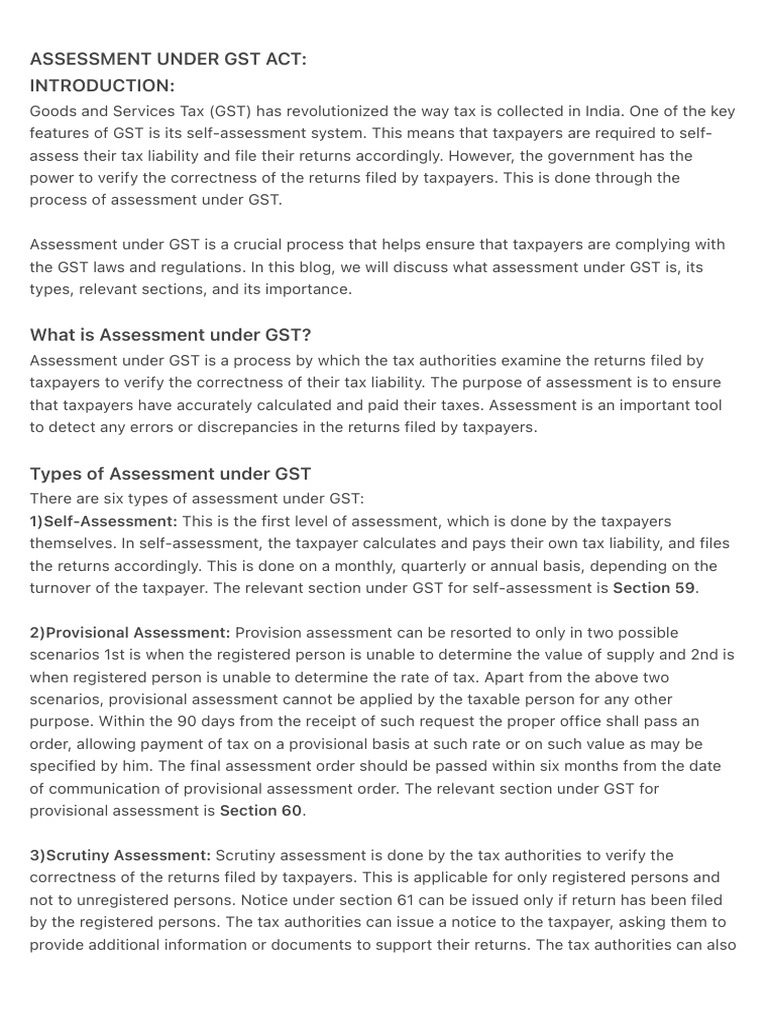 Types of GST Assessment Explained | PDF | Taxes | Taxpayer