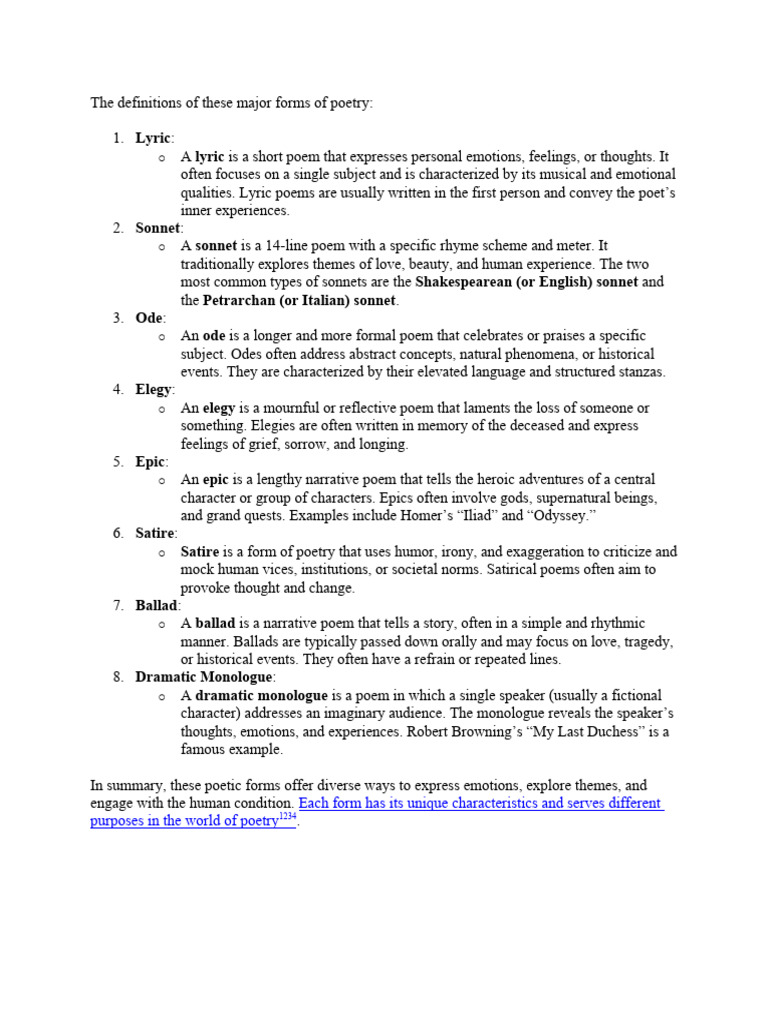 The Definitions of These Major Forms of Poetry | PDF | Poetry