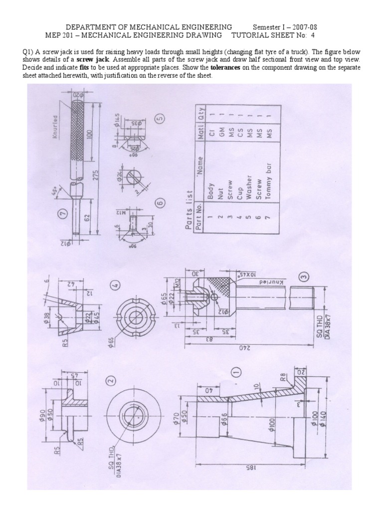 Screw Jack Drawing Tutorial and Key | PDF