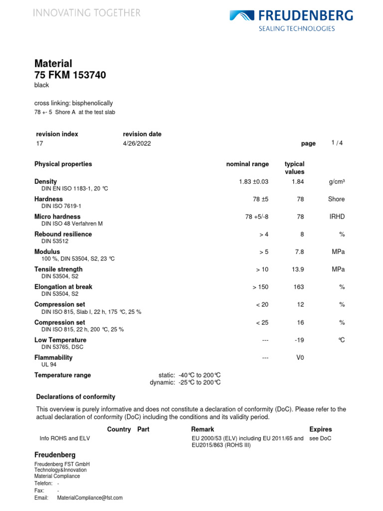 Freudenberg Desmopan 150 Properties | PDF | Hardness | Applied And ...