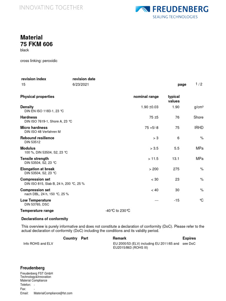 Freudenberg 75 FKM 595 Material Properties | PDF | Hardness | Pascal (Unit)