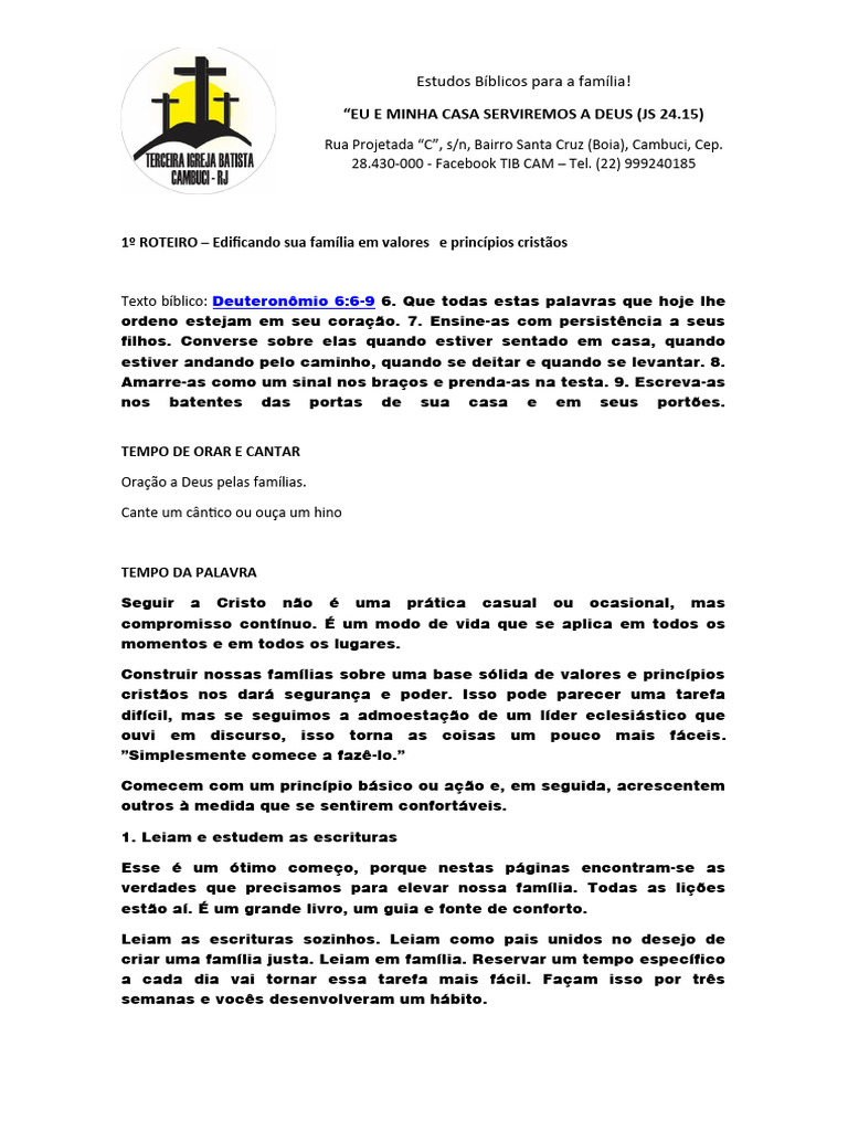 1º ROTEIRO Edificando Sua Família em Valores e Princípios Cristãos - Ler A Bíblia | PDF | Bíblia ...