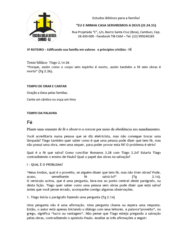3º ROTEIRO Edificando Sua Família em Valores e Princípios Cristãos - FÉ | PDF | Fé | Apóstolo Paulo