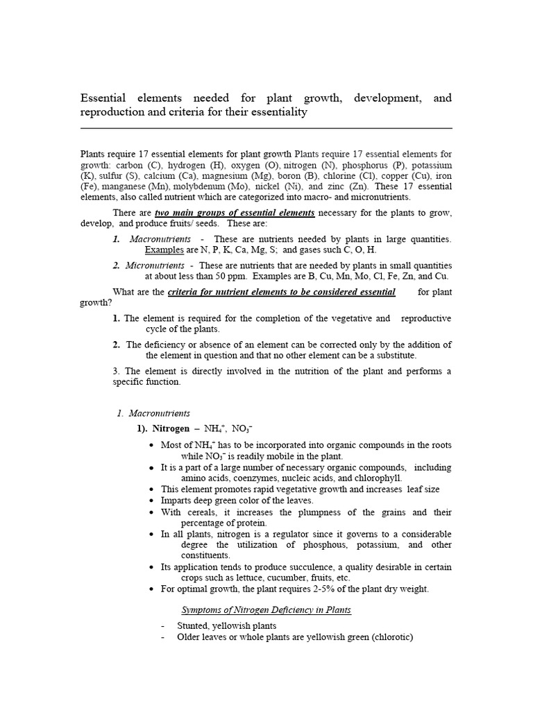Essential Elements Needed For Plant Growth | PDF | Plant Nutrition ...