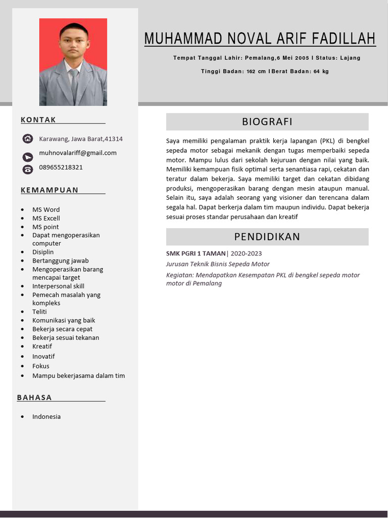 CV - Muhammad Noval Arif Fadillah-1 | PDF | Bisnis | Pengembangan Diri