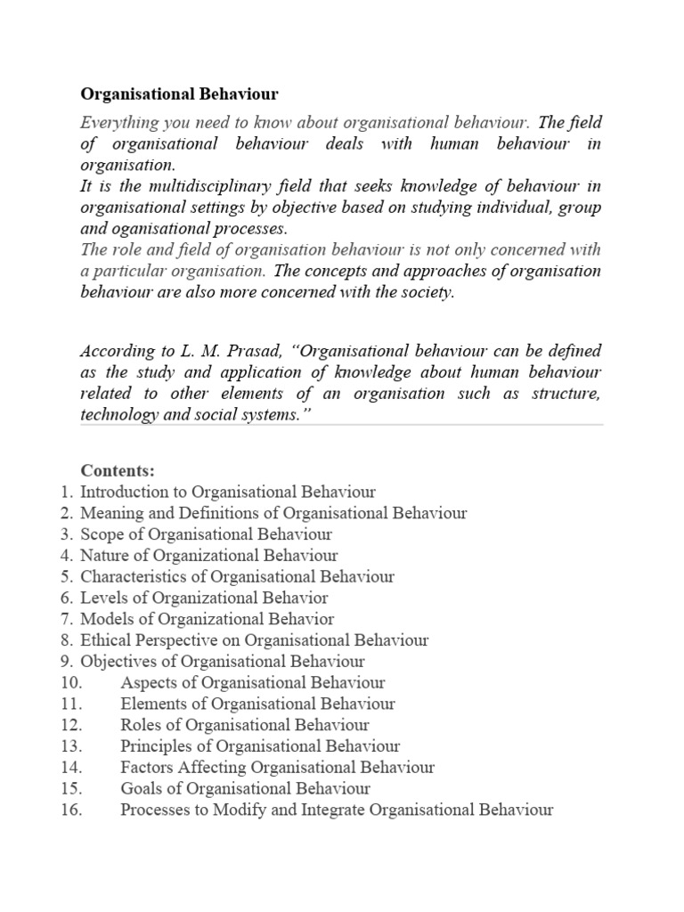 Unit 1 Organisational Behaviour | PDF | Organizational Behavior | Behavior
