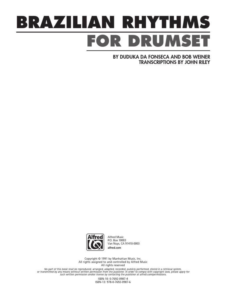 Brazilian Rhythms For Drumset Da Fonseca SAMPLE | PDF
