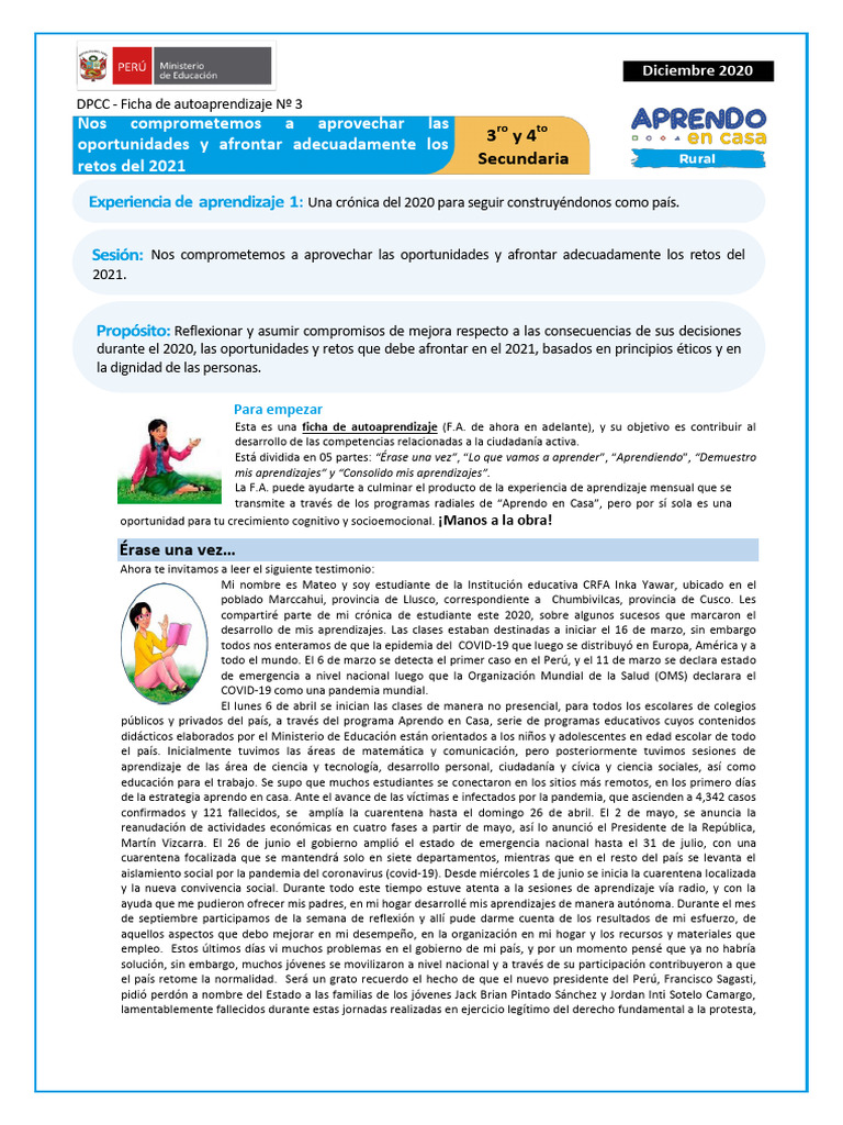 Ficha de Autoaprendizaje Semana 3 DPCC Vii Ciclo | PDF | Toma de decisiones | Aprendizaje