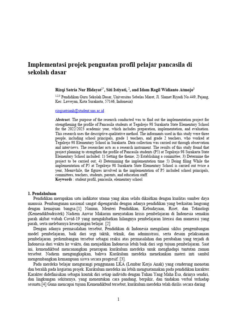 Implementasi P5 di SD Tegalrejo 98 | PDF