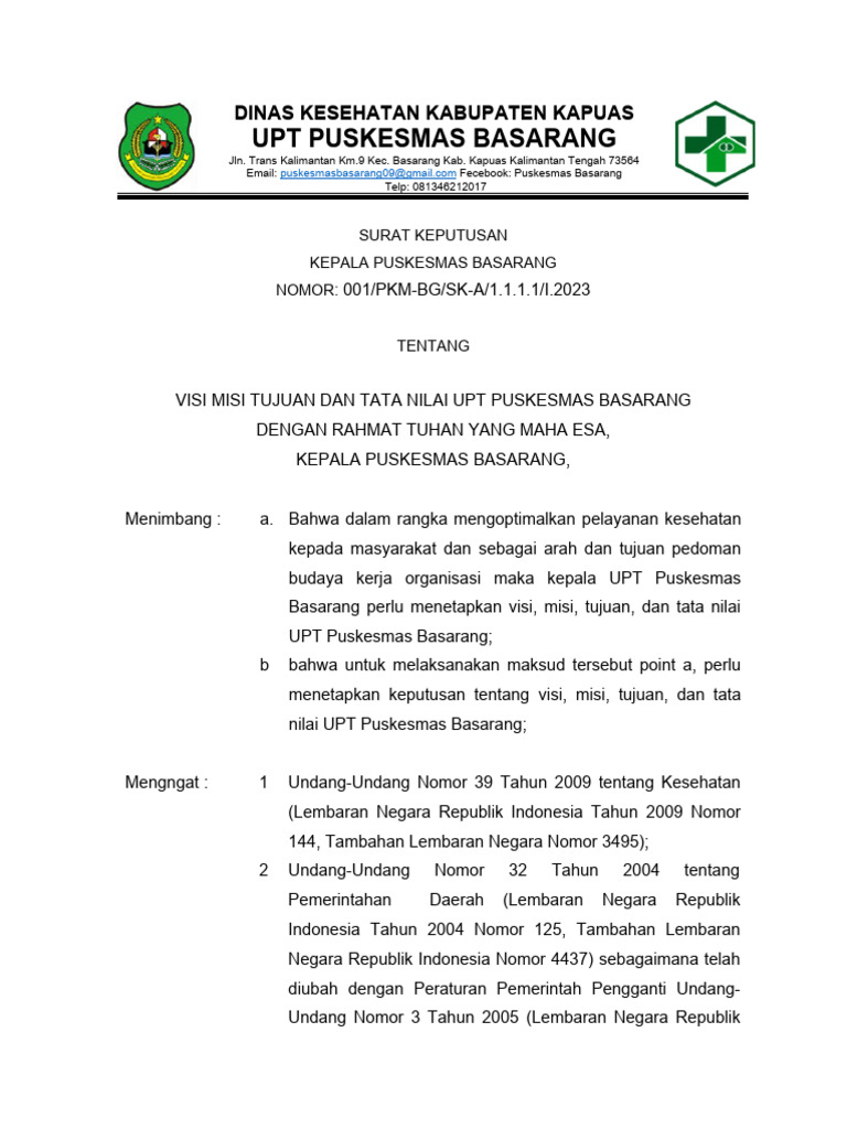 SK Visi Misi Tujuan Tata Nilai | PDF