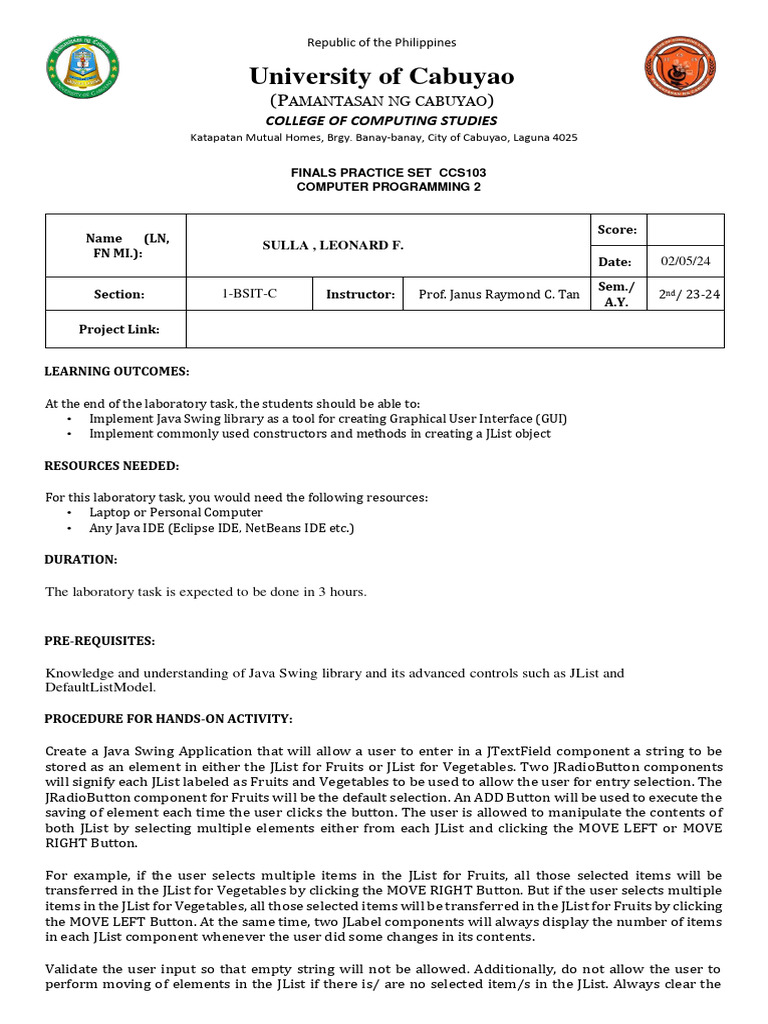 Java Swing GUI for Food List Management | PDF | Button (Computing ...