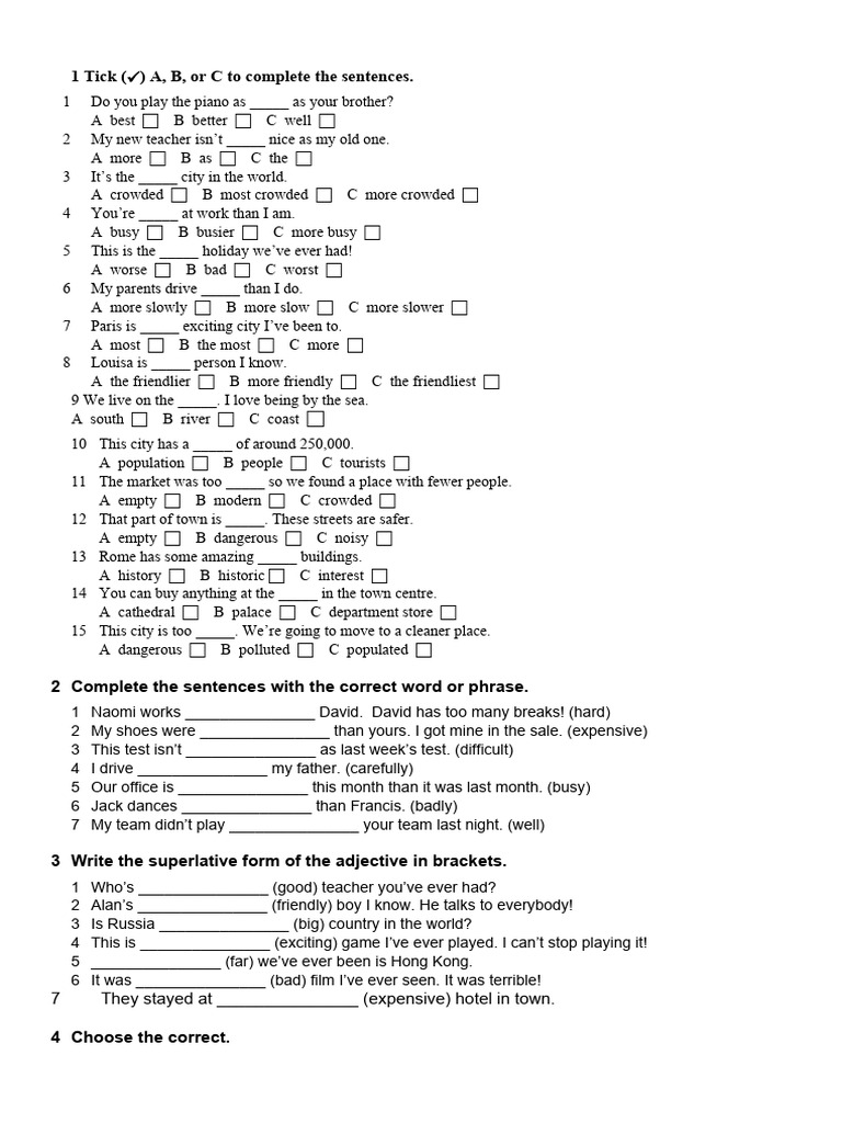 Comparative and Superlative Exercises | PDF