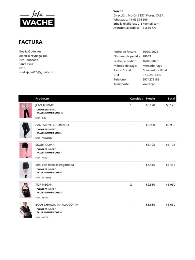 Factura de Compra de Ropa Negra | PDF