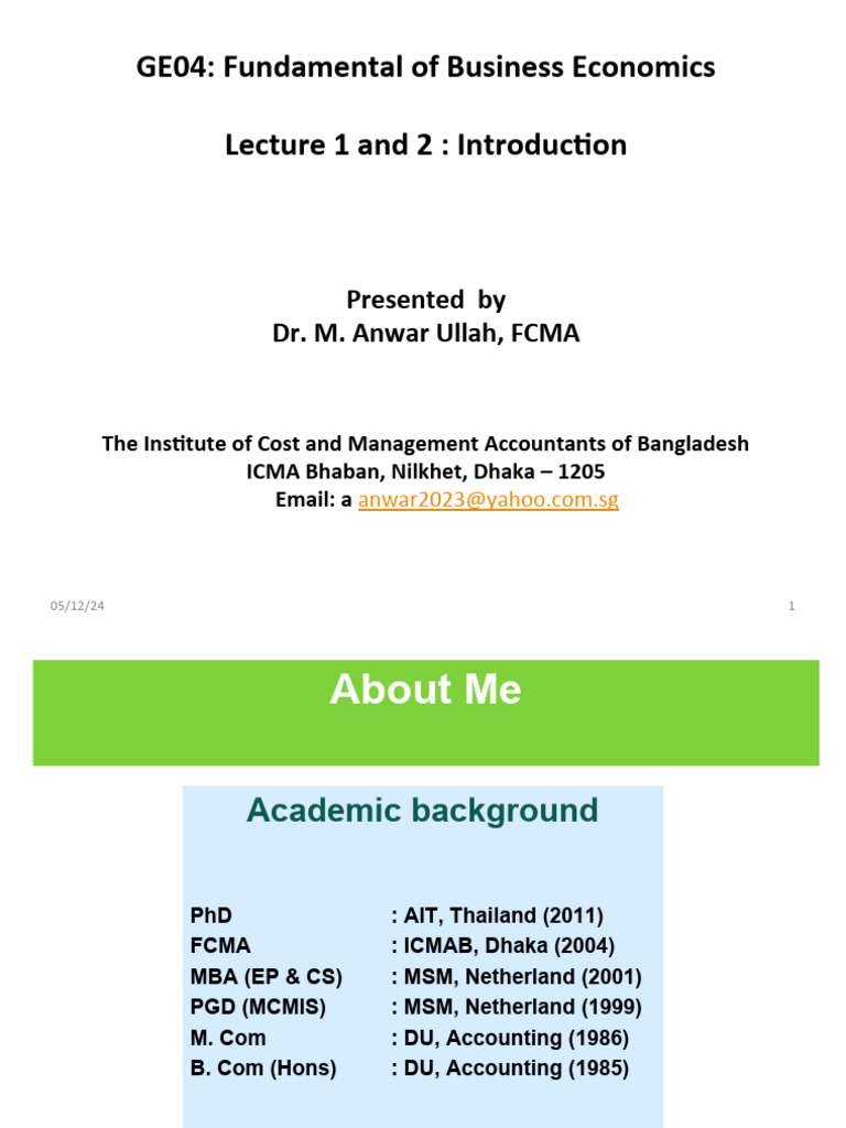 Lecture 1 & 2 Introduction | PDF | Economics | Economic System