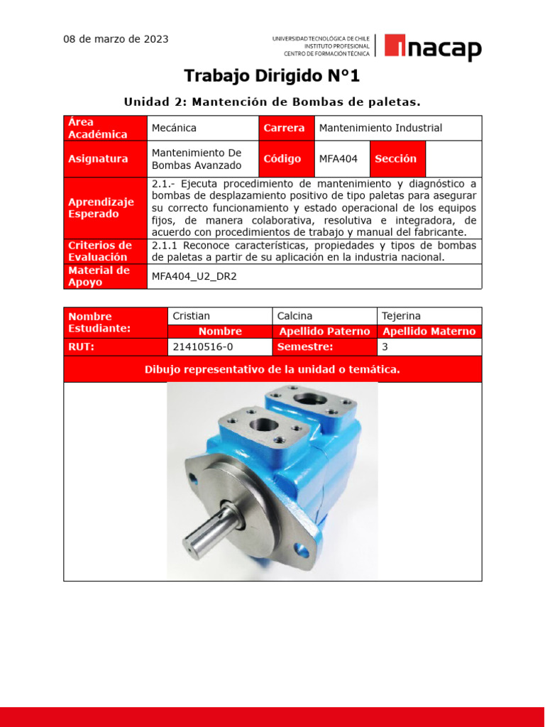 TD1mantención bombas de paleta | PDF | Descarga (hidrología)