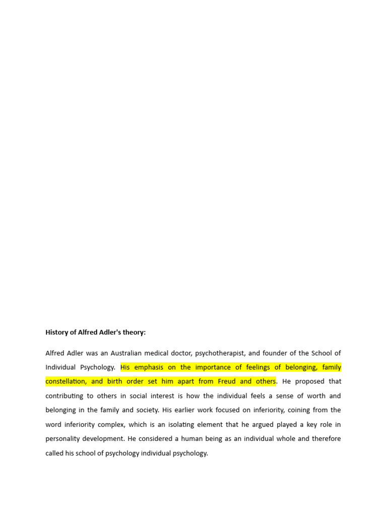 Alfred Adler's Personality Theory Explained | PDF | Psychology ...