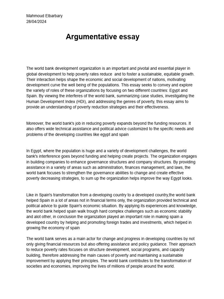 Mahmoud El Barbary - Summative Argumentative Essay On Development ...