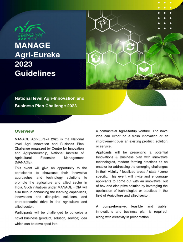 MANAGE Agri-Eureka 2023 - Detailed Guidelines | PDF | Patent | Indemnity