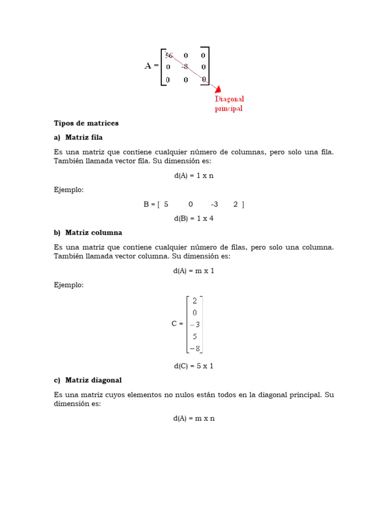 Matrices - Tipos de Matrices | PDF | Matriz (Matemáticas) | Álgebra lineal