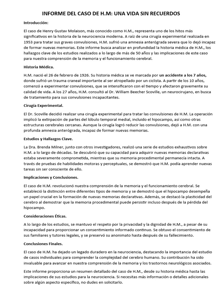 Caso H.m... | PDF | Amnesia | Cognición