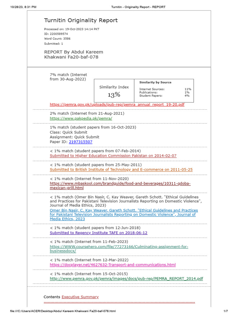 Turnitin - Originality Report - REPORT | PDF | Turnitin | Educational ...