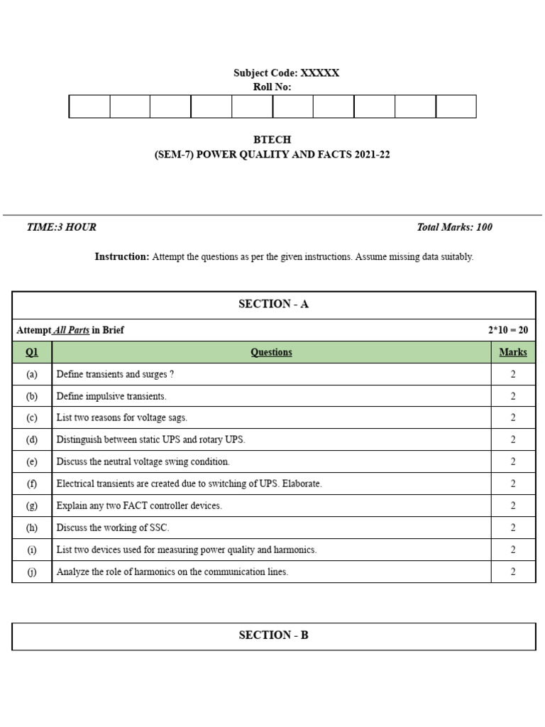 Power Quality and FACTS Exam Paper | PDF | Computer Engineering | Power ...