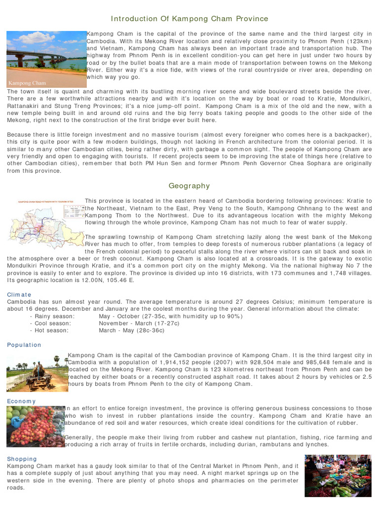 Silo - Tips - Introduction of Kampong Cham Province Geography | PDF