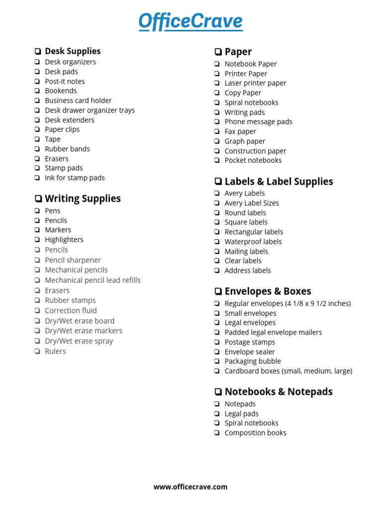 Sample Office Stationery List | PDF | Envelope | Notebook