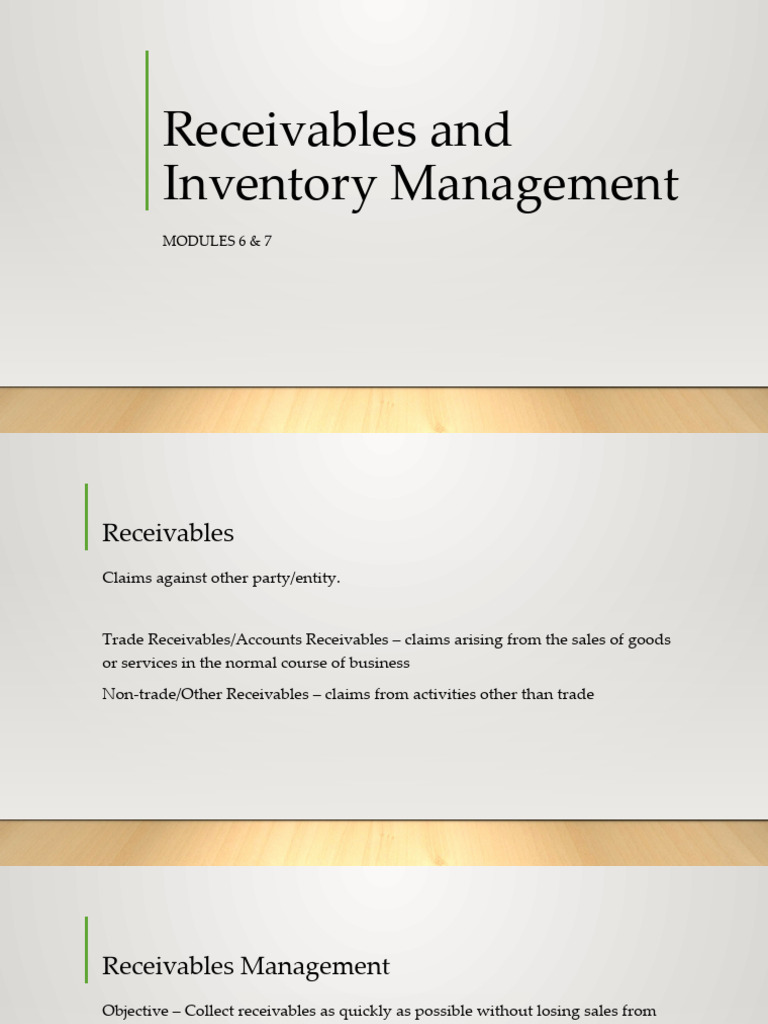 Receivables And Inventory Management Pdf Business Economics Business