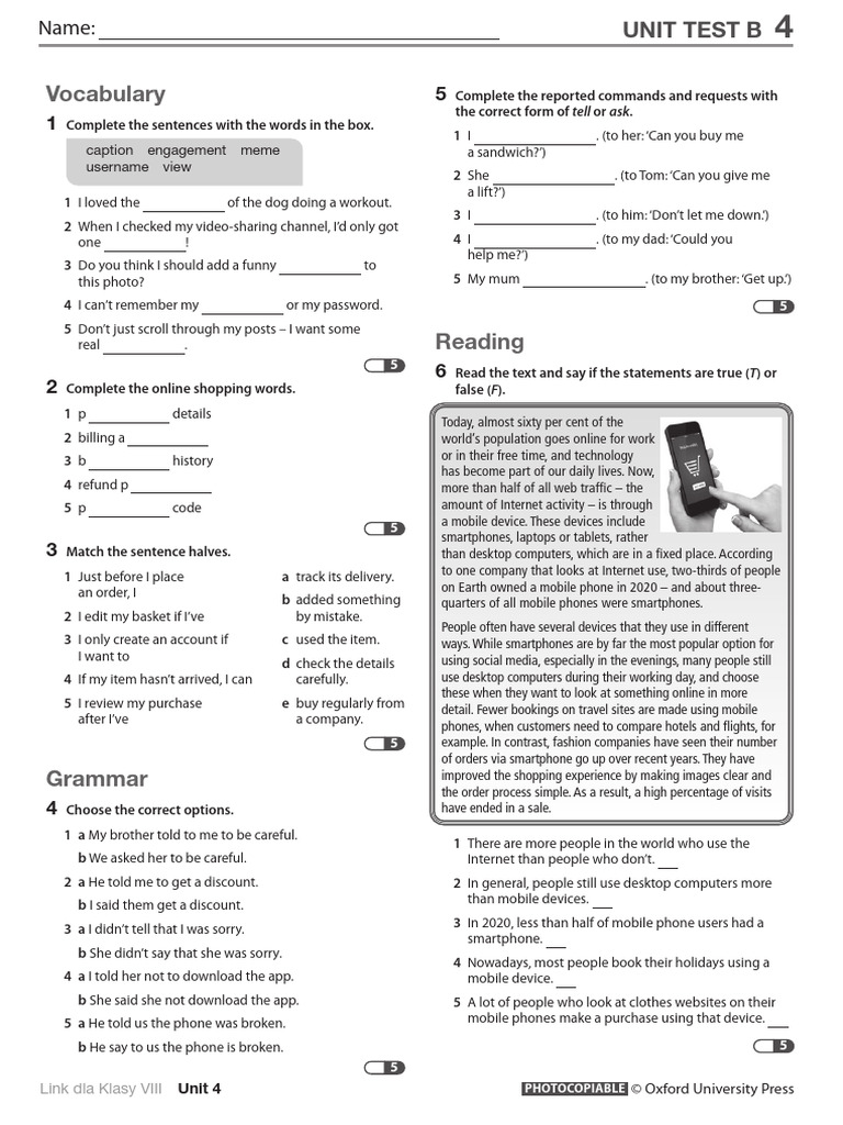 Link L8 U4 Unit Testb | PDF | Smartphone | Online And Offline