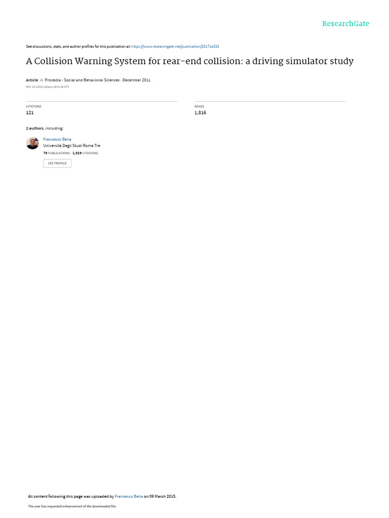 A Collision Warning System for Rear-End Collision | PDF | Traffic Collision | Simulation