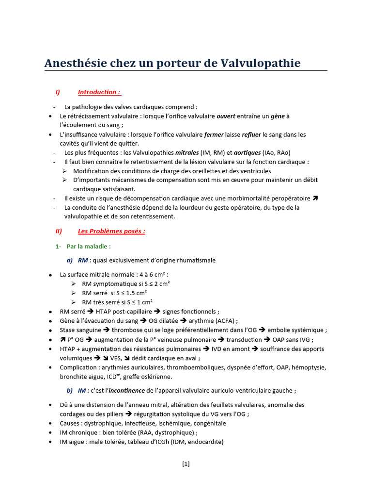 Anesthésie et Valvulopathie Cardiaque | PDF | Insuffisance cardiaque ...